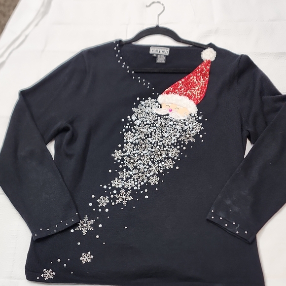 berek | Tops | Berek Vintage Black Sweater With Red Santa Design | Poshmark